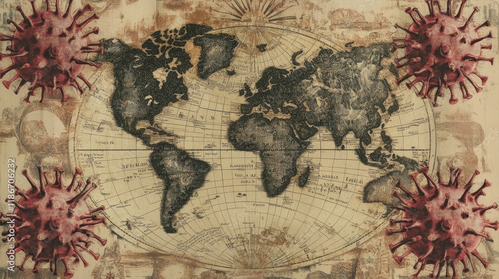 Ilustración de Stock Ancient map showing viral outbreaks, [historical ...