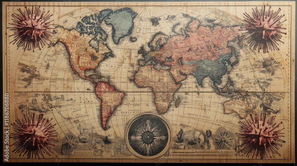 Ilustración de Stock Ancient map showing viral outbreaks, [historical ...