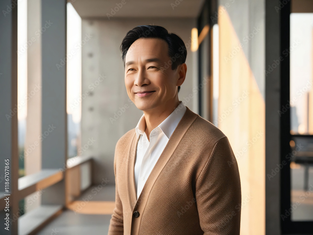 Lifestyle portrait photography of a tender Chinese man in his 40s ...