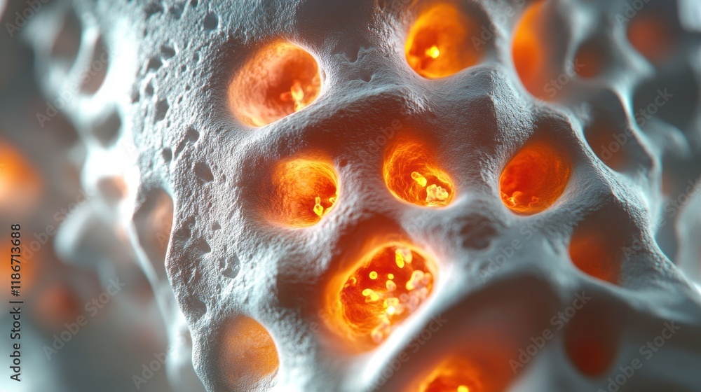 Microscopic View of Bone Structure with Glowing Cavities Stock ...
