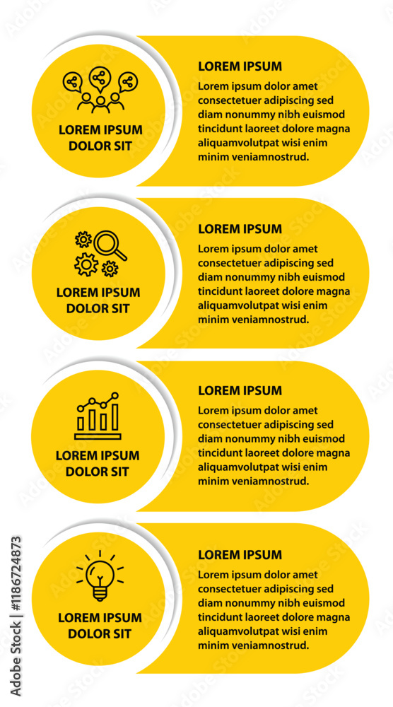 4 steps infographic template with 4 options. Flowchart that can be used for business report ...