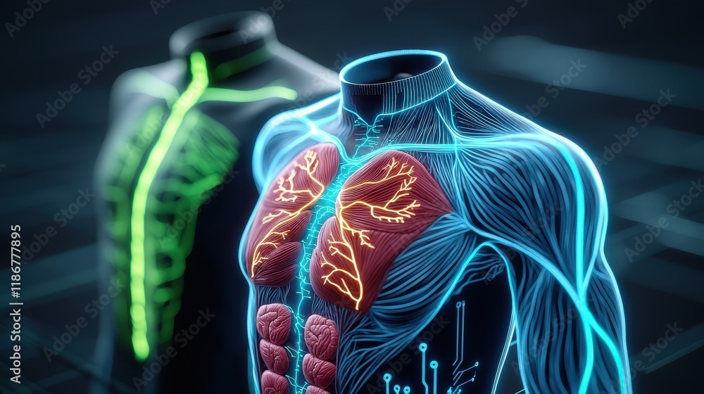 Human Anatomy Detailed 3D Model of Respiratory System and Muscles Stock ...