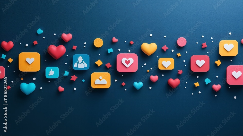 Social media interaction icons and symbols including hearts, stars ...