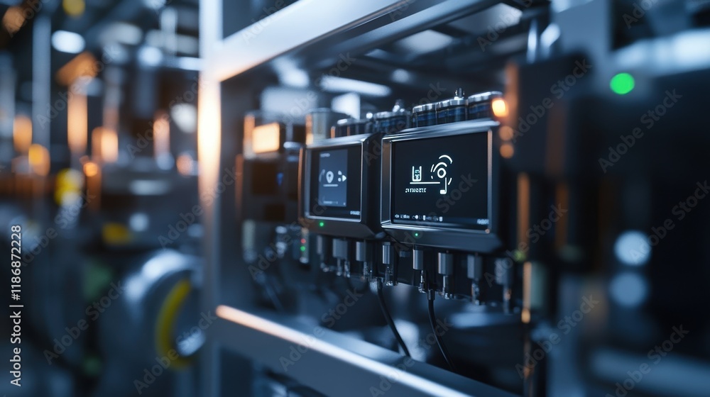 Modern factory using programmable logic controller showing wireless ...