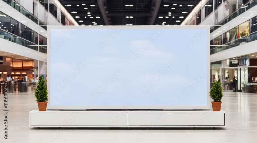 White Screen TV Mockup in Mall for Advertising & Billboards - Blank ...