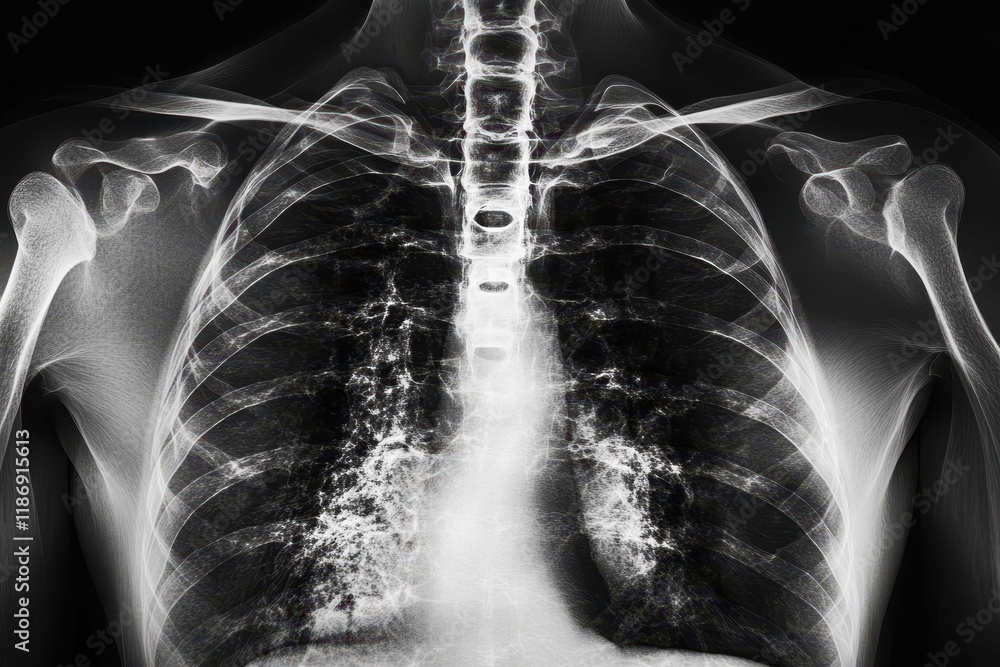 Anterior chest X-ray reveals detailed structure of lungs and skeletal ...