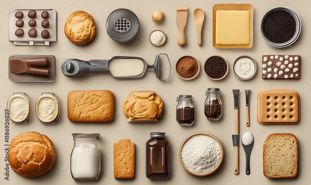 Sequential layout showing the stages of baking, with ingredients and ...