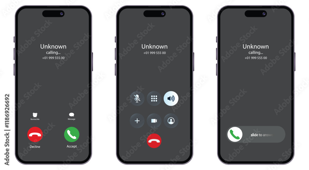Call screen layout, abstract incoming call window interface with hang ...