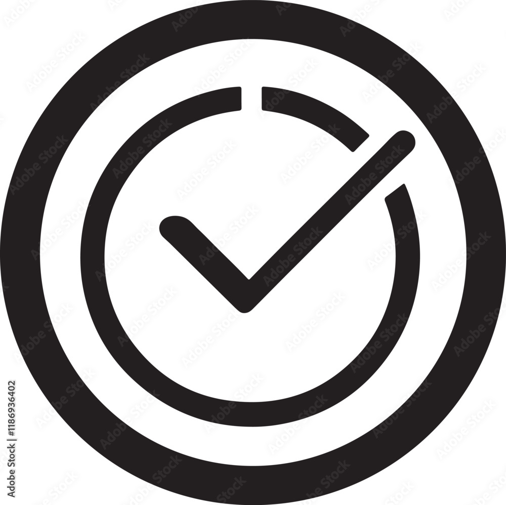 isolated check mark on clock icon Vector, check mark on clock ...