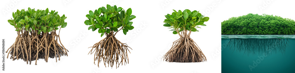 Different Stages of Mangrove Plant Growth with Roots and Foliage Above ...