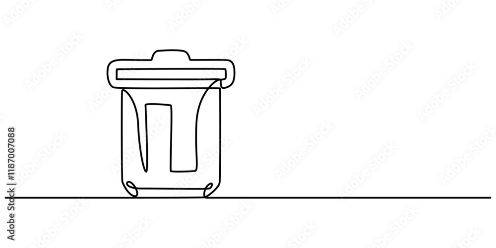 delete icon continuous one line drawing, one line art trash can vector ...