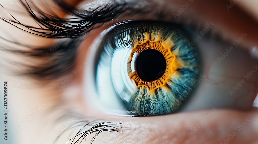 Diagram of human eye anatomy with focus on cornea and lens, white ...