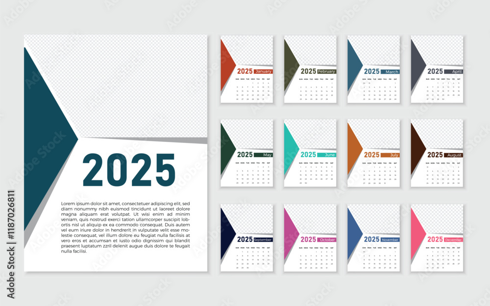 2025 year calendar, Simple monthly vertical photo calendar Layout for ...