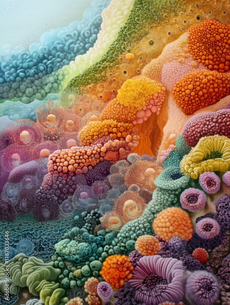 Bacteria forms and textures create a vibrant and colorful landscape in ...