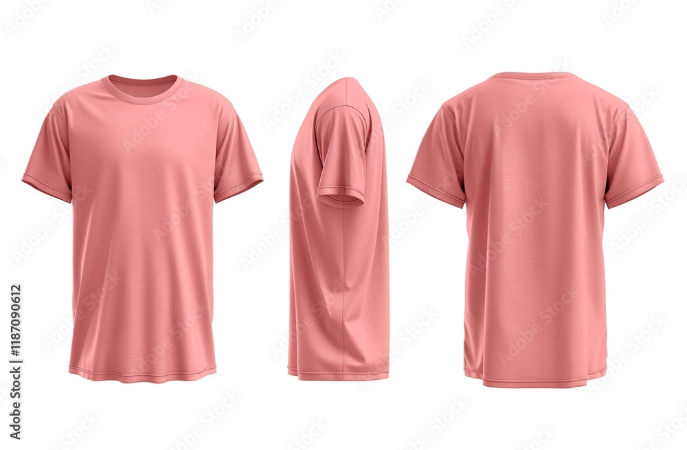 Versatile pink t-shirt front, side, and back views for mockup design ...