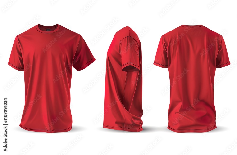 Versatile red t-shirt front, side, and back views for mockup design ...