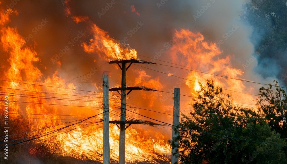 Burning electric wires and light bulb stand, detailed illustration of ...