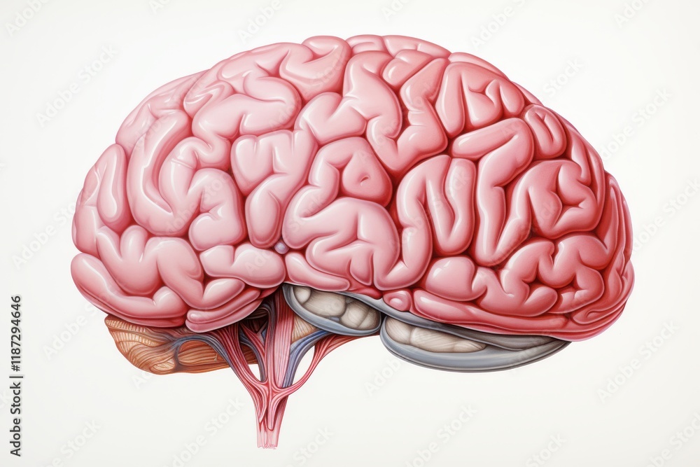Human brain anatomy illustration showing detailed structure and regions ...