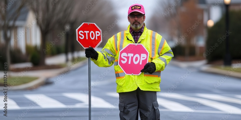 school crossing guard holding "STOP" sign in crosswalk Stock Photo ...