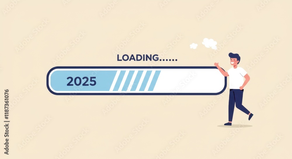 Loading 2025 progress bar with cartoon character for future concepts ...