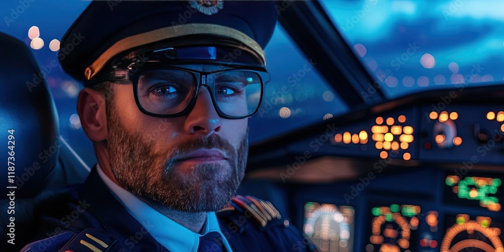 professional photo of commercial airline pilot posing in cockpit Stock ...