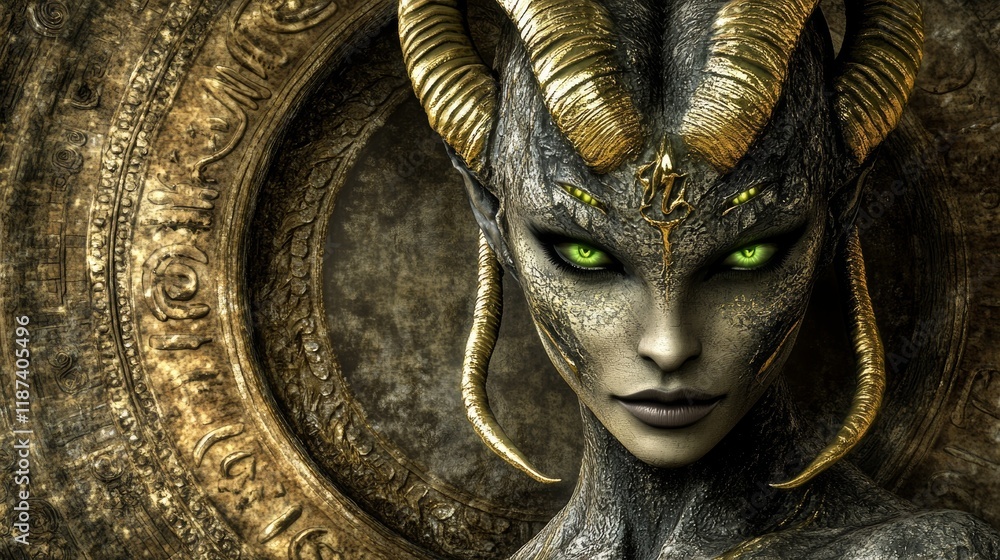 A digital artwork in a fantasy world displays a floating bust of a ...