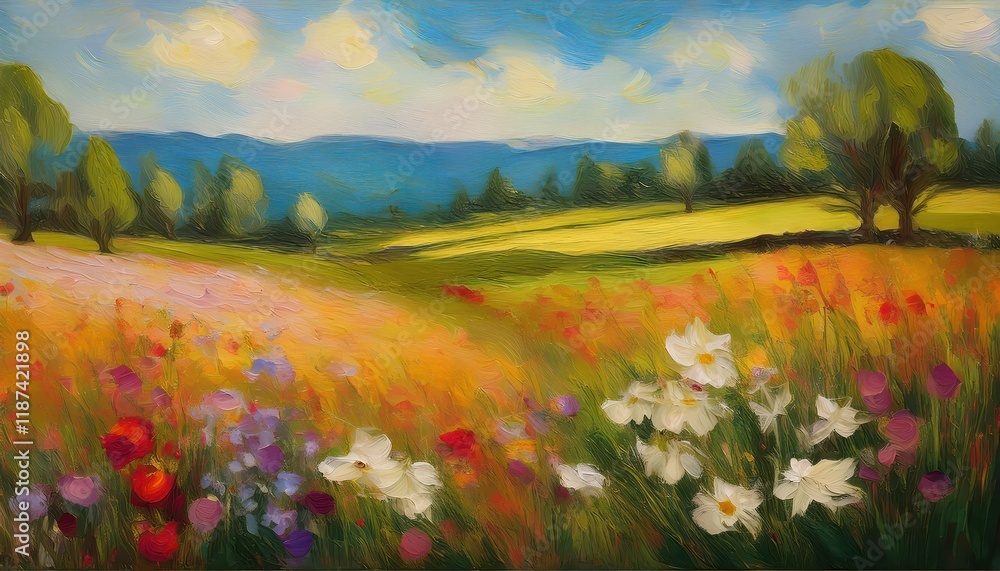 Claude Monets Impressionistic Landscape A Vibrant Meadow of Flowers ...