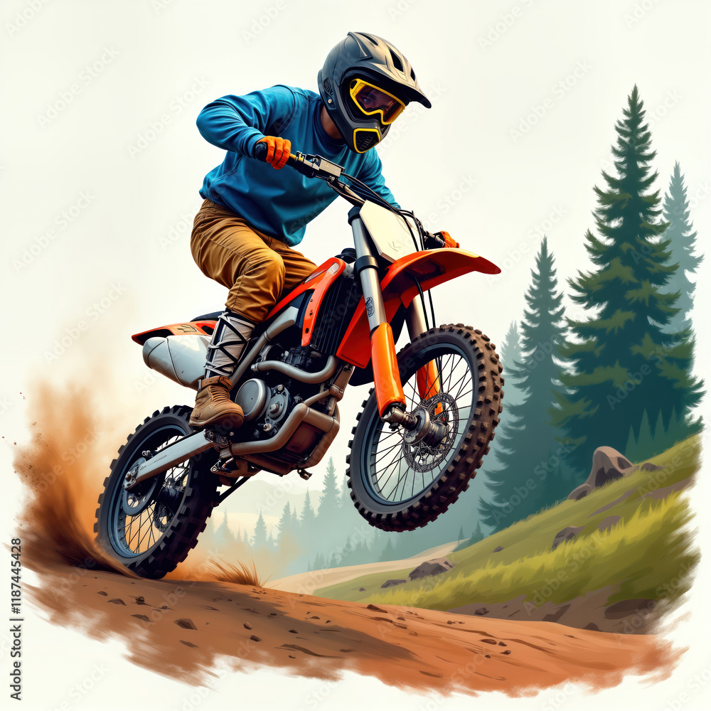 Young rider performs extreme motocross jump on dirt bike. Full ...