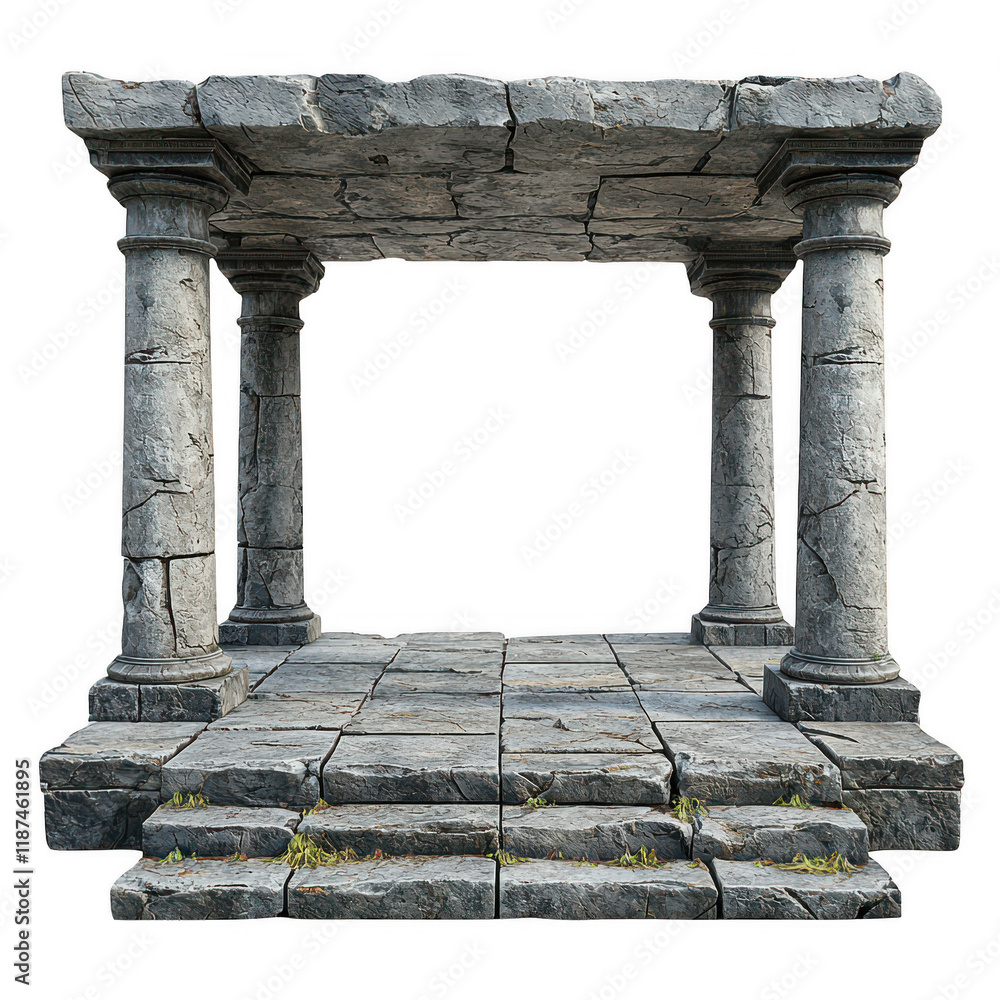 Ancient Stone Column with Ornate Capital and Rough Rock Structure ...