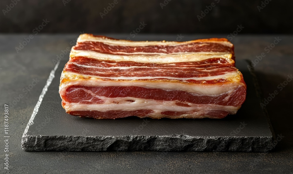 Dry cured pork belly with a crispy texture and a golden brown color ...