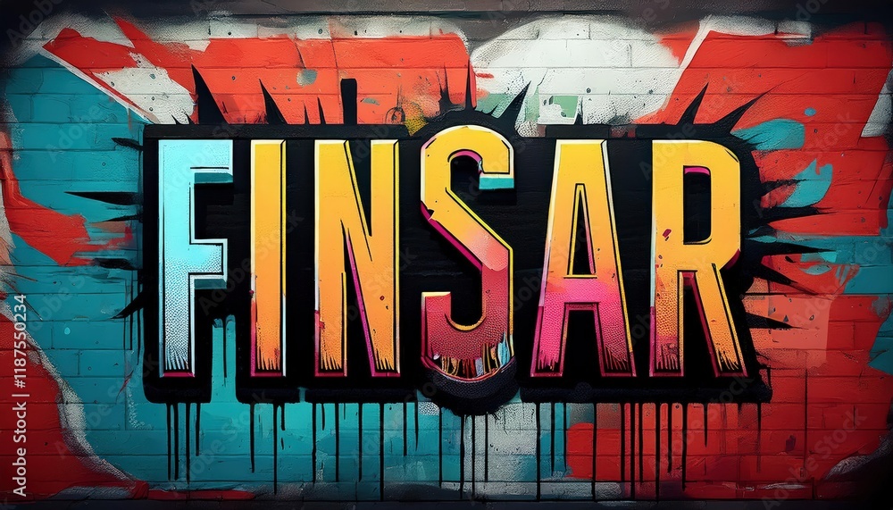 Grungy Graffiti Artwork featuring Word FINSTAR on Urban Wall with Gen Z ...