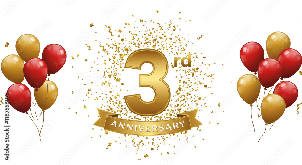3rd Year anniversary celebration isolated on transparent background ...