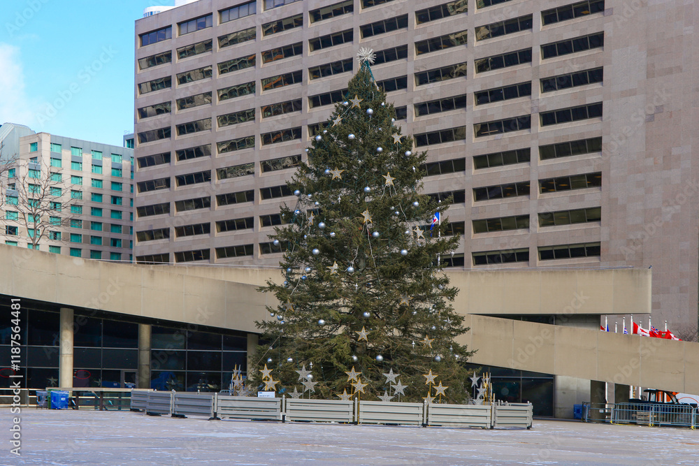 Toronto, Canada - January 7 2025: Christmas Tree in Nathan Phillips ...