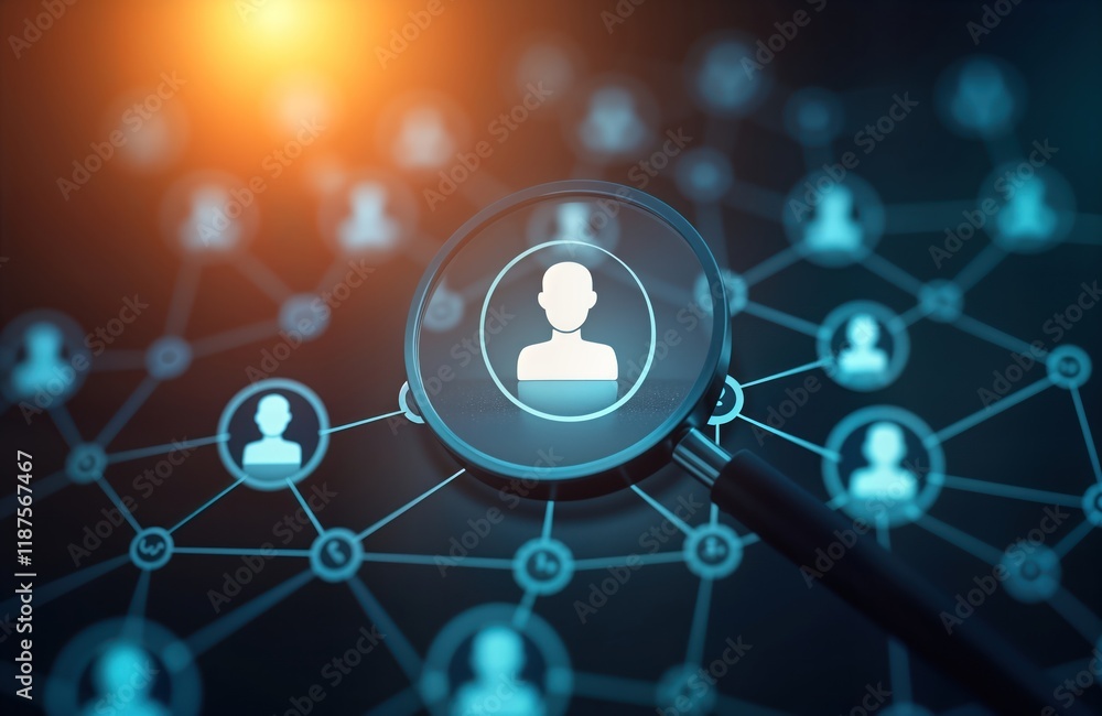 Illustration shows human resource management concept with magnifying ...