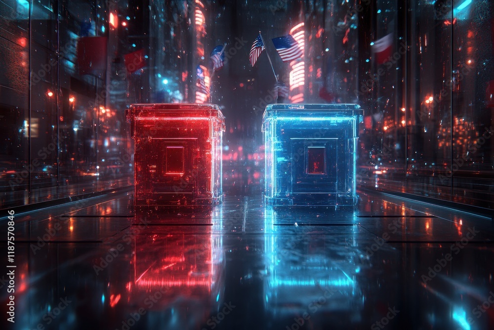 Voting Boxes in Cyberpunk Setting with American Flags for 2025 ...