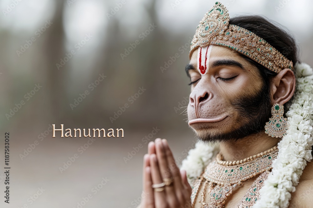 A depiction of Hanuman, the monkey like deity in Hinduism, known for ...