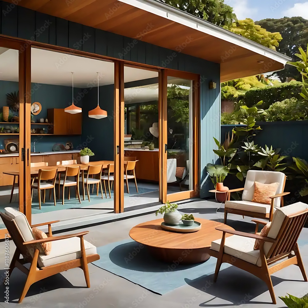 Mid Century Modern Patio Design with Indoor Outdoor Flow Stock ...