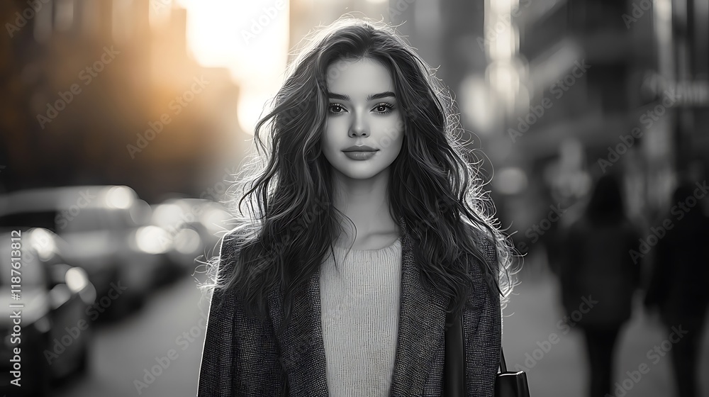 Foto de Stock Elegant street style portrait, black white photography ...