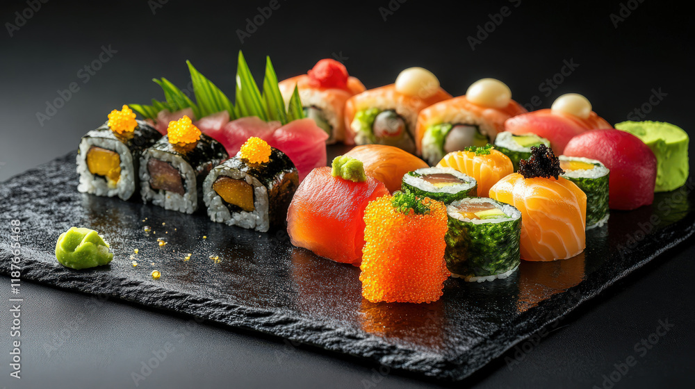 A Vibrant and Colorful Sushi Set with Fresh Fish, Premium Ingredients ...