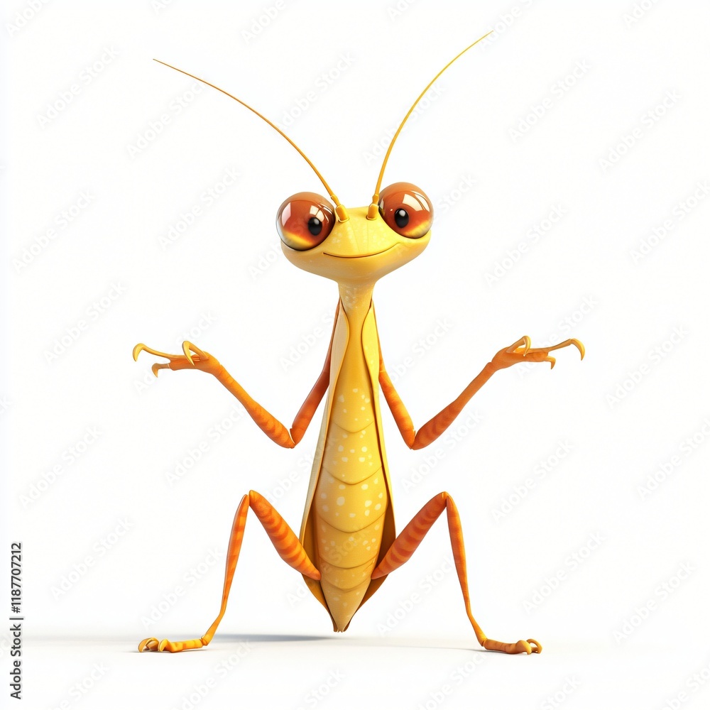 Adorable Cartoon Praying Mantis Character 3D Render Cute Insect ...