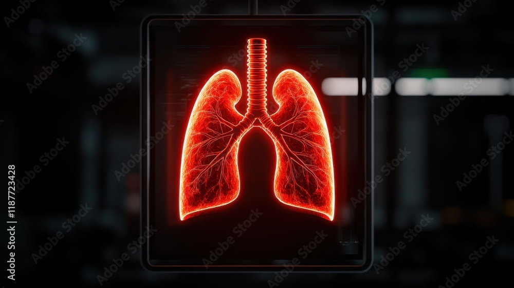 Illuminated lung anatomy medical exhibit infographic display clinical ...
