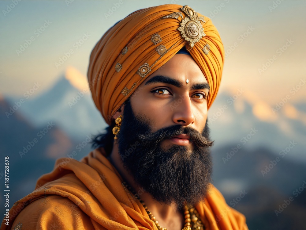 Portrait of Guru Gobind Singh Ji, commemorating his legacy and ...