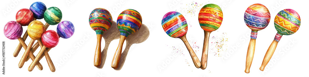 Maracas, vibrant colors and detailed textures, 3D watercolor ...