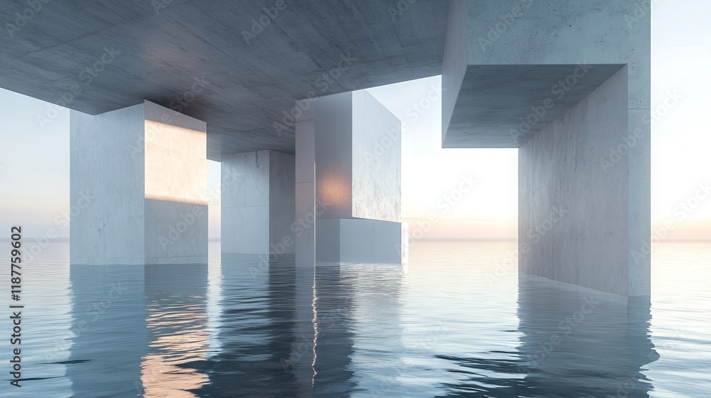 5.A conceptual 3D architecture render of abstract cubic forms rising ...