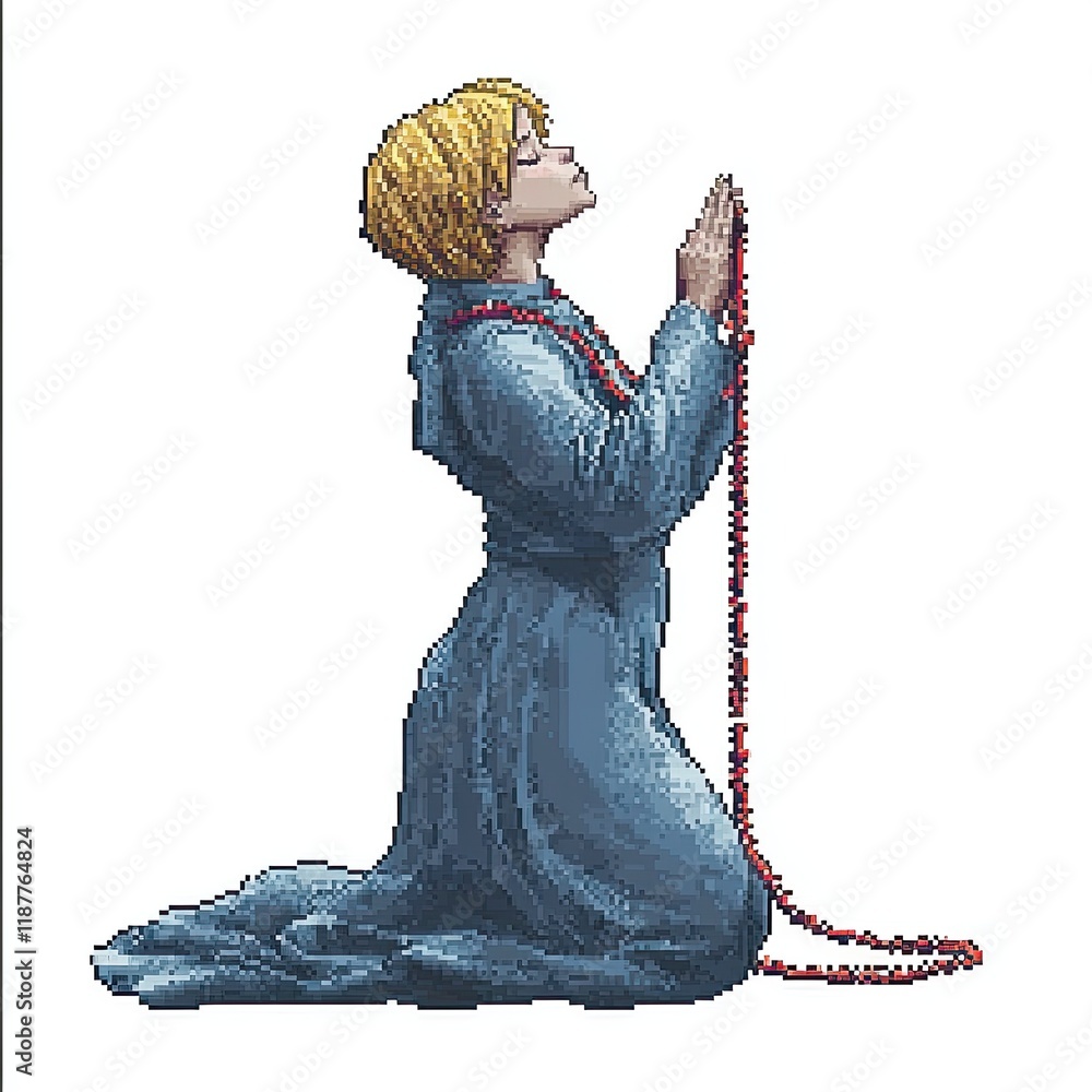 Pixel Art Depiction Of A Person Kneeling In Prayer Stock Illustration ...