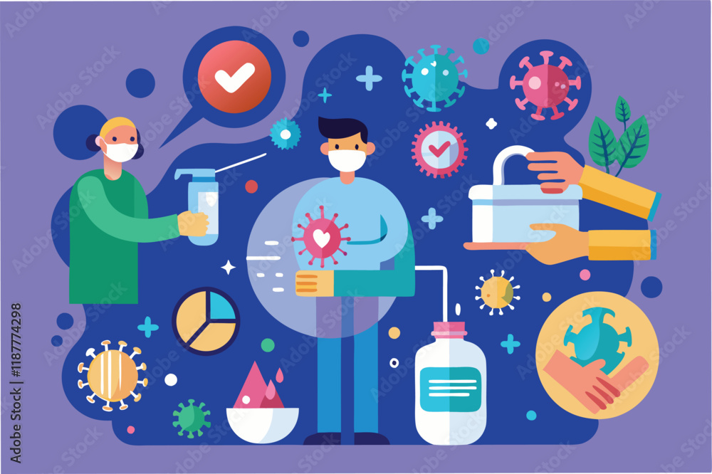 Animated infographic showing step by step handwashing with icons and ...