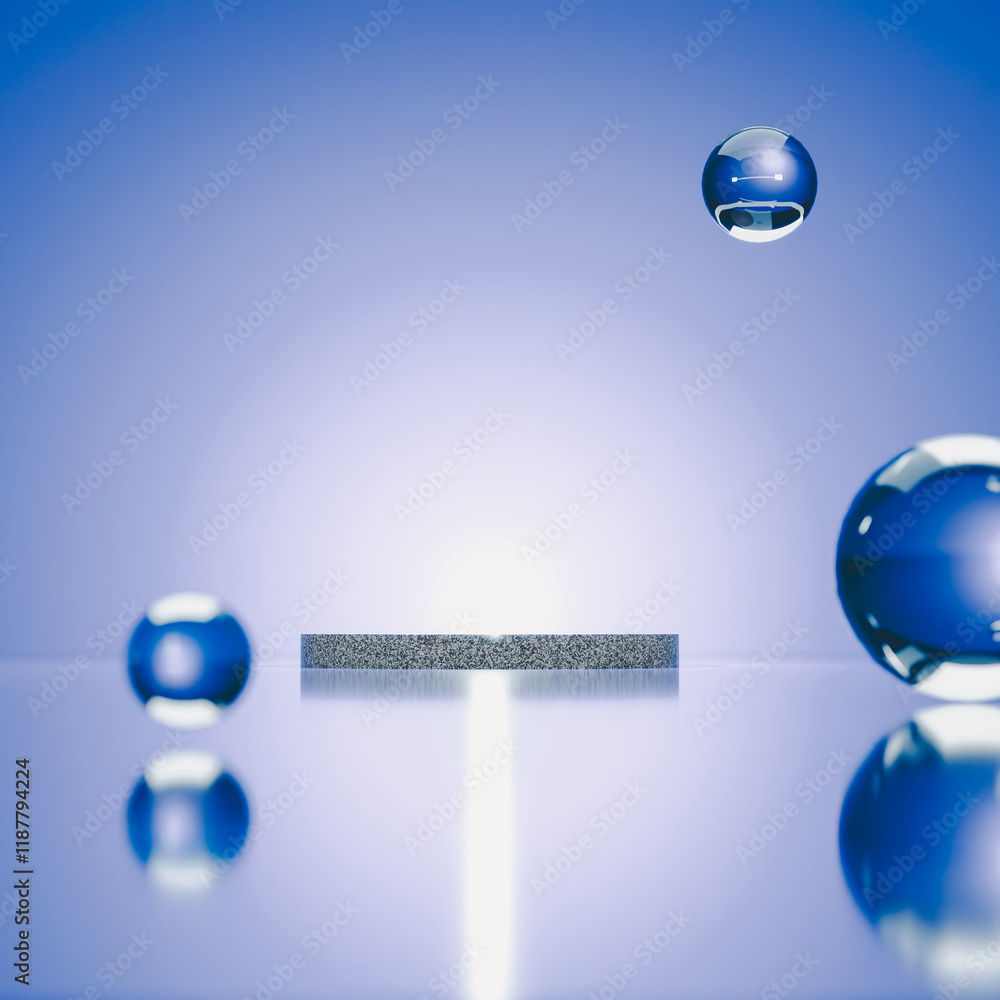 3D Textured gray circular platform centered, gradient blue background ...