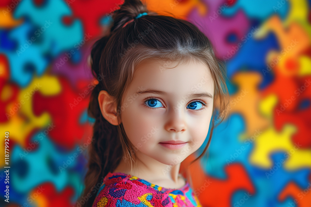 World Autism Awareness Day, April 2. Cute little girl in front of a ...