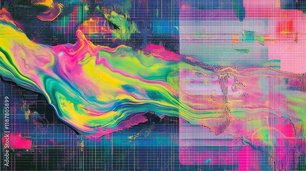 technological malfunction artwork, corrupted digital patterns ...