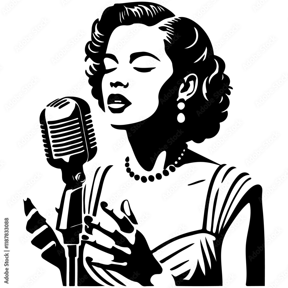 Vintage Female Jazz Singer Illustration. Stock Vector | Adobe Stock